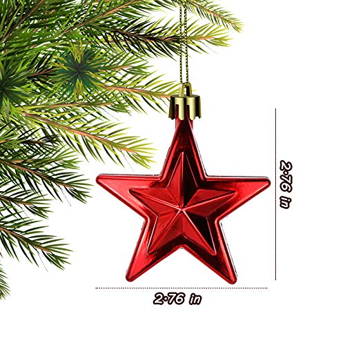 Whiidoom 12PCS Christmas Star Ornaments 2.76" Shatterproof Hanging Christmas Decoration for Holiday Wedding Party (Red)
