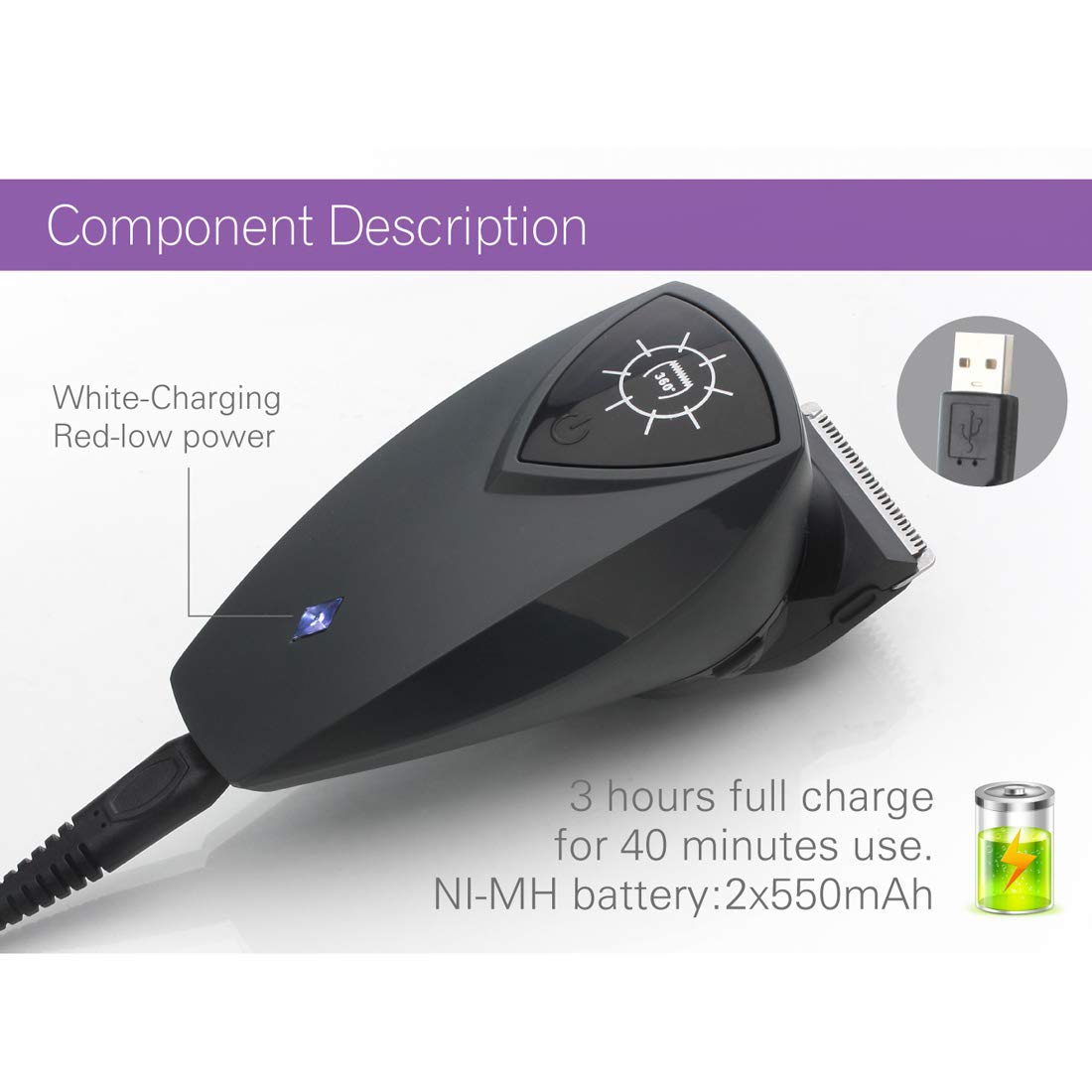 WMARK Do-it-Yourself Cordless Hair Clippers with 4 Guid Combs
