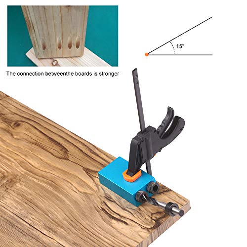 RUSUO Pocket Hole Jig Kit,8pcs Pocket Hole Jig Kit 8mm 10mm 15 Degree Angle Drill Guide Woodwoorking Tool Inclined Hole Jig Hole Puncher Locator Jig Drill Bit Carpentry Tools