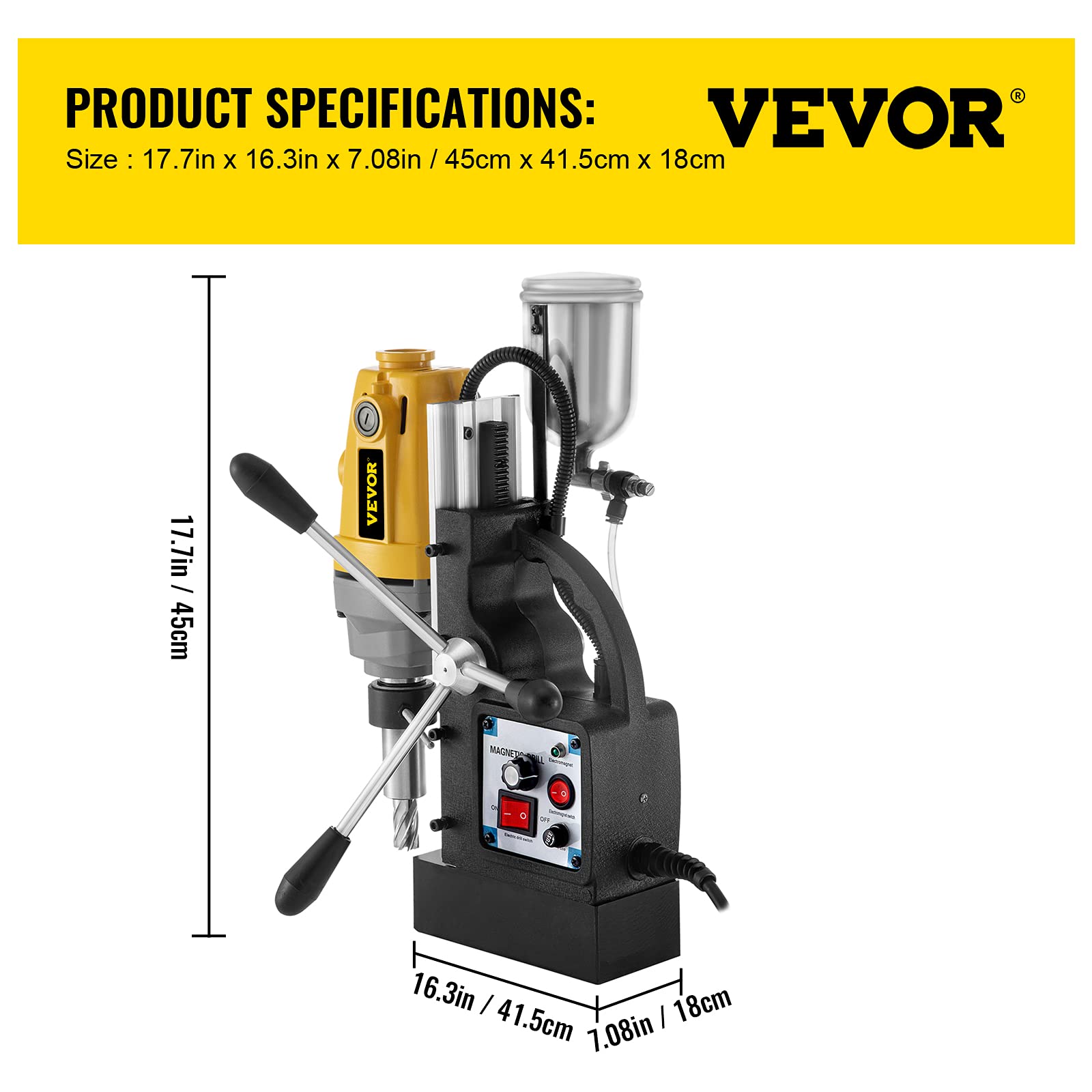 VEVOR Mag Drill, 200-550RPM Stepless Speed Electromagnetic Drill Press, 2.16" Depth 1.57" Dia Magnetic Core Drill, 2700LBS Boring Tool Drill Press, 1100W Drill Press, 11 PCS HSS Annular Cutter Kit