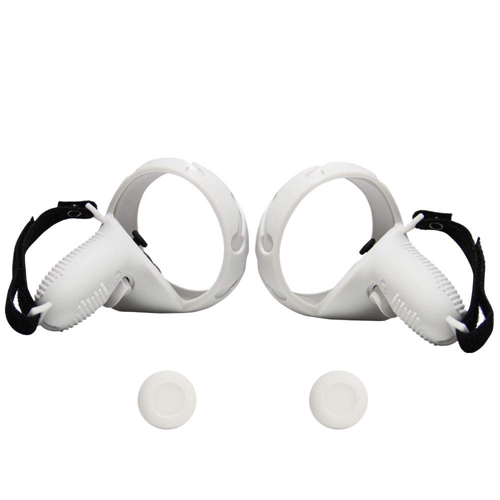 VRbrother Controller Grip Cover for Oculus Quest 2,Accurate Infrared Signal Holes Ensure That Signals are Not Lost,Anti-Throw Hand Strap Adjustable Wrist Knuckle Strapstrap,VR Cover Accessories,White