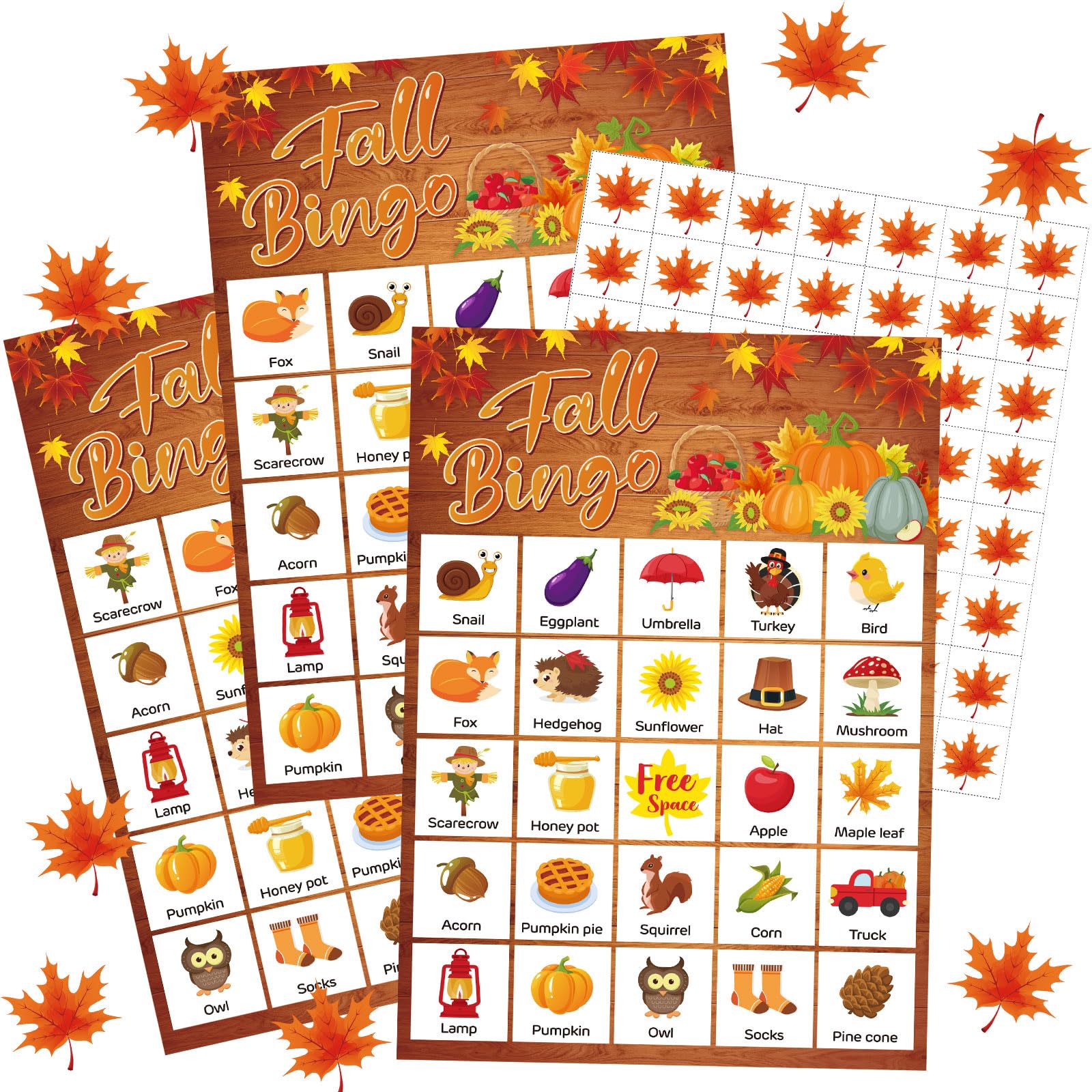 Shappy 39 Pcs Fall Bingo Game Cards Sets for Adults 28 Players Fall Festival Party Games Autumn Bingo Cards for School Classroom Family Activities Thanksgiving Party Supplies Decoration