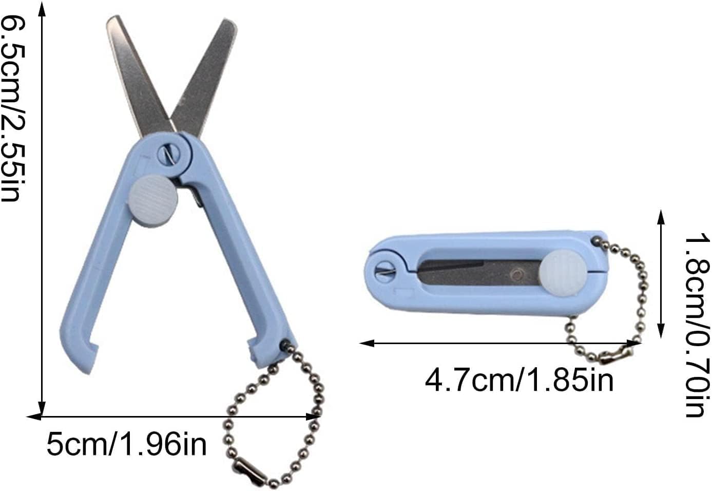 White Folding Scissors Safe Portable Travel Scissors Mini Scissor Foldable Telescopic Cutter Pocket with Keychain for Cutting, Scrapbooking, Crafting, Sewing