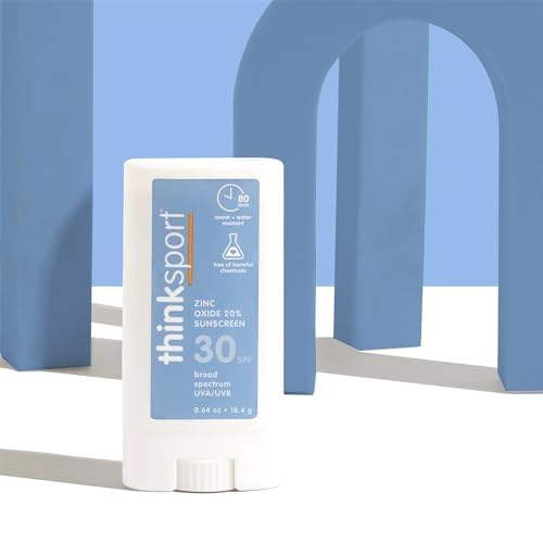 Thinksport SPF 30 Face & Body Mineral Sunscreen Stick β Safe, Natural, Water Resistant Sun Cream β Vegan, Reef Friendly UVA/UVB Sun Protection for Sports & Active Use, 0.64oz