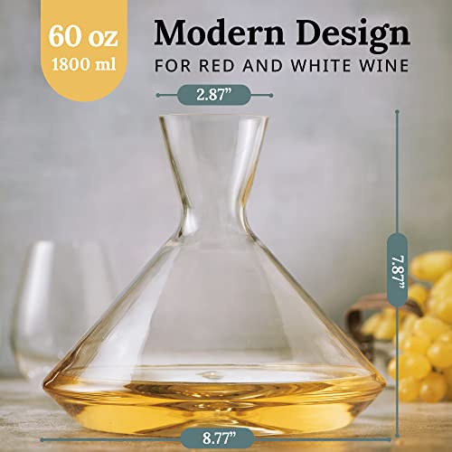 Wine Decanter β Hand-Blown Crystal Wine Carafe β Elegant Modern Pouring Vessel for Hosting Parties β Wine Aerator for Better Wine Experience (60 oz)