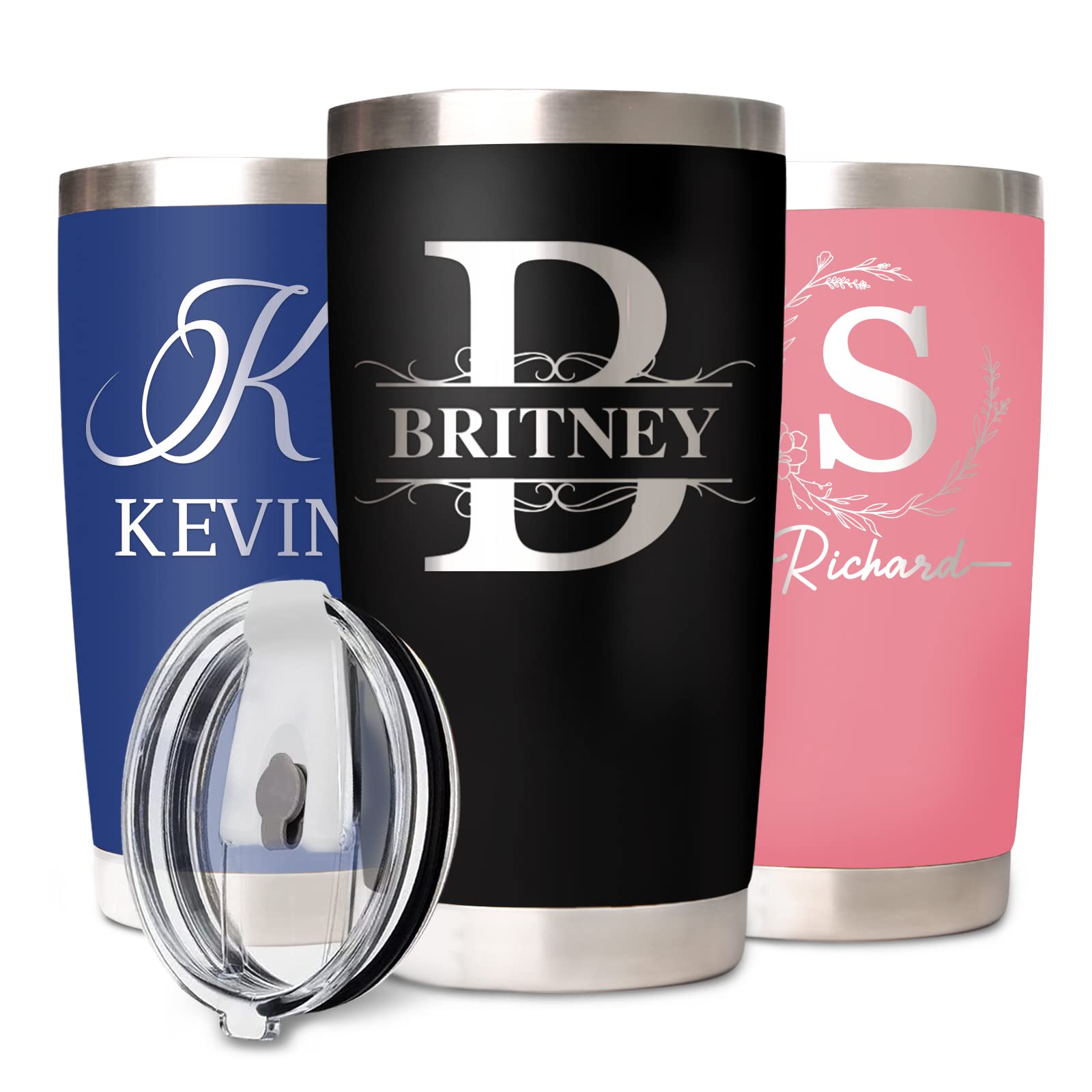 Yongqiang Personalized Tumbler with Engraved Name - 12 Designs, 20oz Tumbler w/Lid, Double Wall Insulated Travel Coffee Tumbler, Personalized Gifts for Women Men, Birthday Gifts from daughter, Son