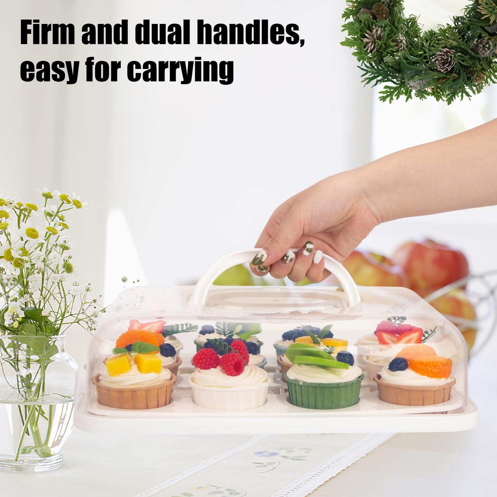 VGOODALL Cake Carrier with Lid, Cake Holder Cupcake Container for 12 Cupcakes 2 in 1 Portable Dessert Container for Cake Pie Muffin Cobbler