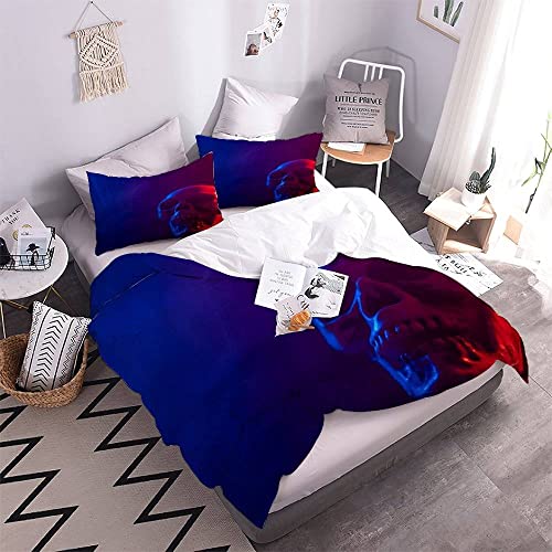 Quilt Cover Twin Size Skull 3D Bedding Sets Halloween Duvet Cover Breathable Hypoallergenic Stain Wrinkle Resistant Microfiber with Zipper Closure,beding Set with 2 Pillowcase