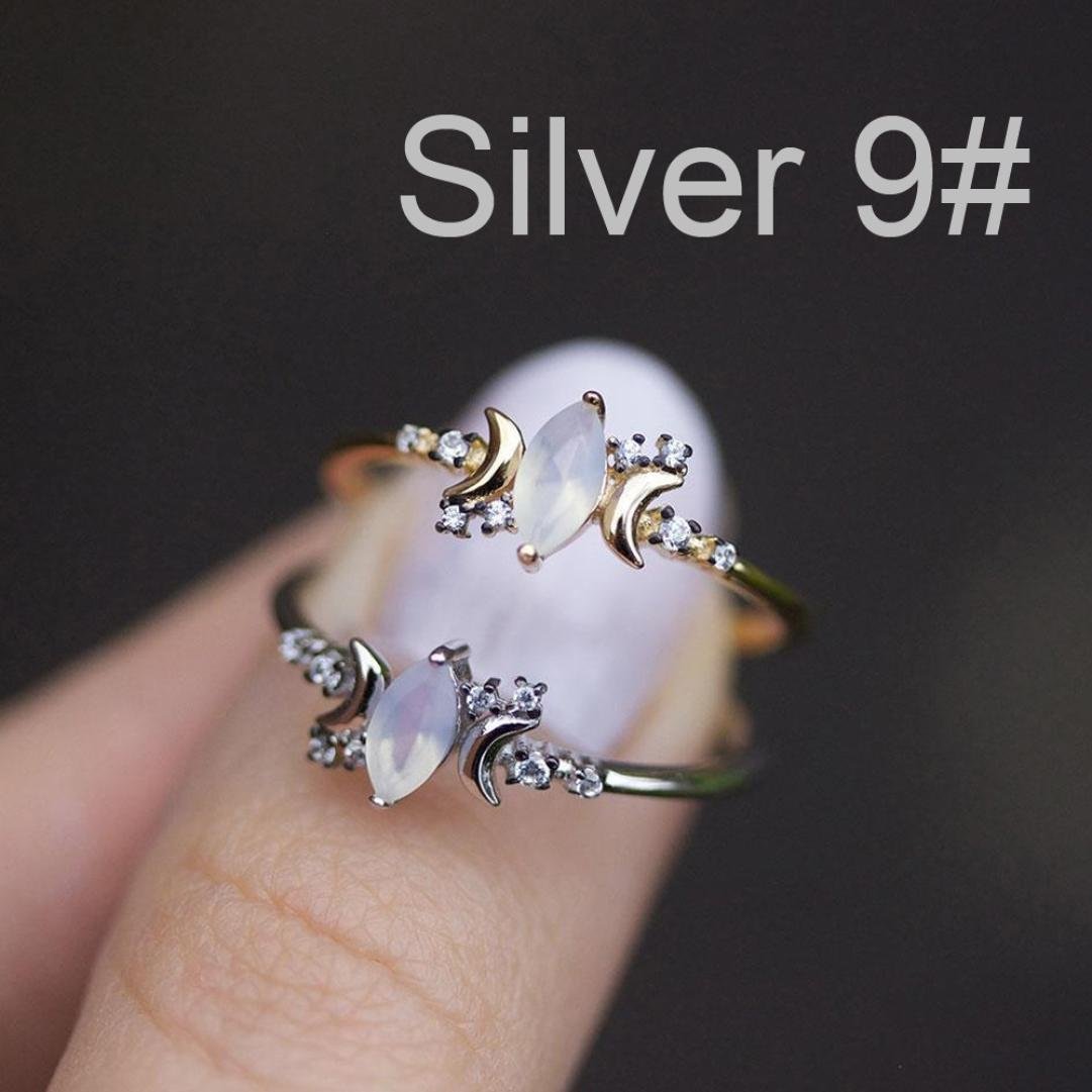 Wedding Band, Chic Women Moon White Opal Engagament Band Halo Designer Ring Size (Silver, 6)