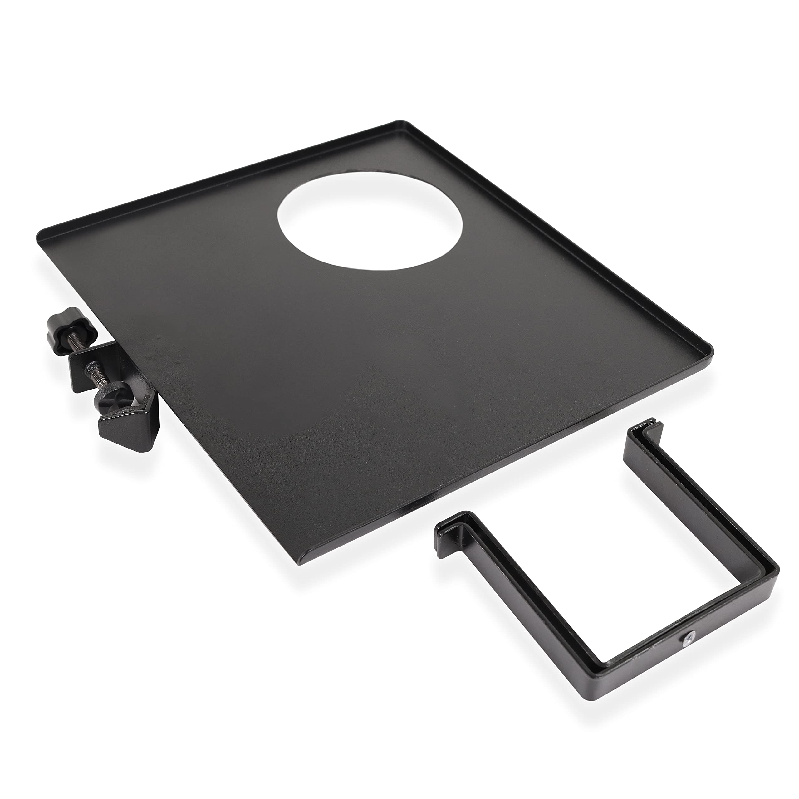 Techsol Microphone Stand Accessory Tray Clamp-On with Drink Holder in Black Steel 7.8 x 8.6 inches (20 x 22 centimeters)