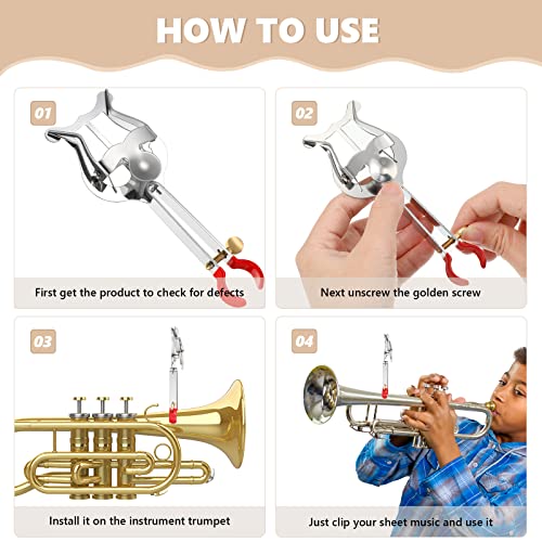 Yeshone Trumpet Lyre Instrument Accessories Sheet Music Clip Silver Trumpet Marching Music Clip for Instruments 14 x 5.2 cm