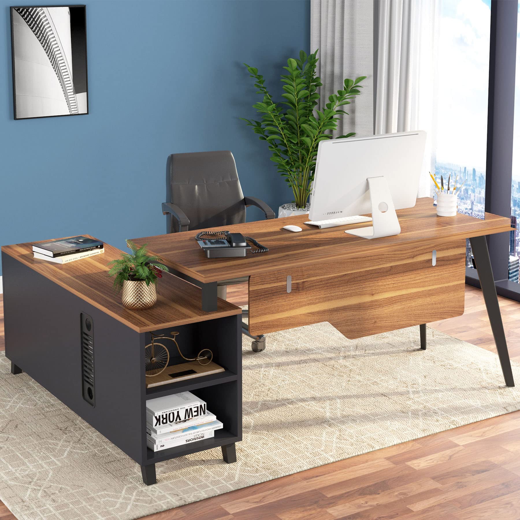 Tribesigns 55 inches Executive Desk with 47" File Cabinet, L-Shaped Computer Desk Home Office Furniture with Storage Shelves, Office Table with Cabinet Combo
