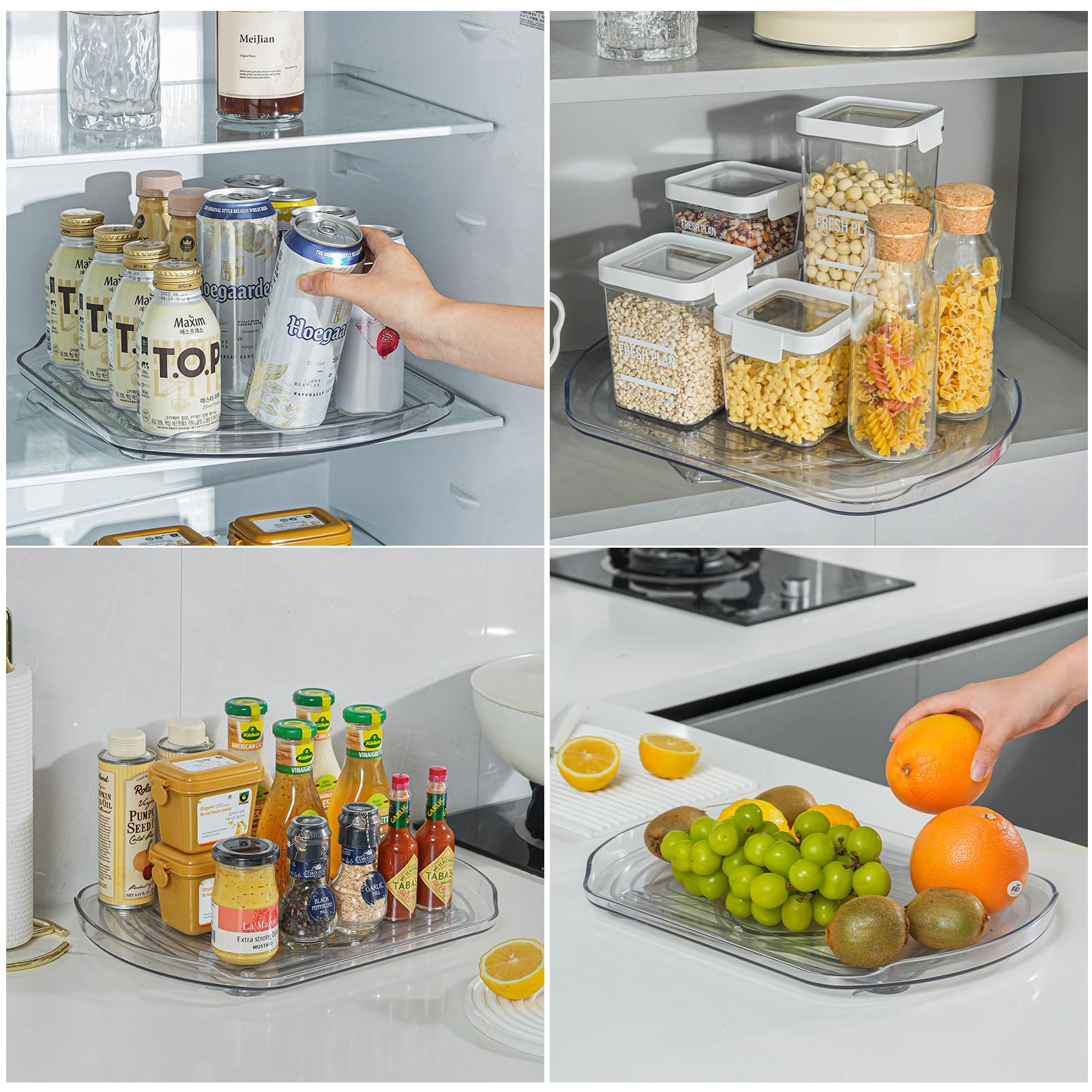 Square Lazy Susan Turntable Organizer for Refrigerator, 1PACK 15.7'' Clear 360° Rotate Rectangular Turntable Organizer for Fridge, Keep Your Fridge Neat and Organized with Long Lazy Susan Organizer