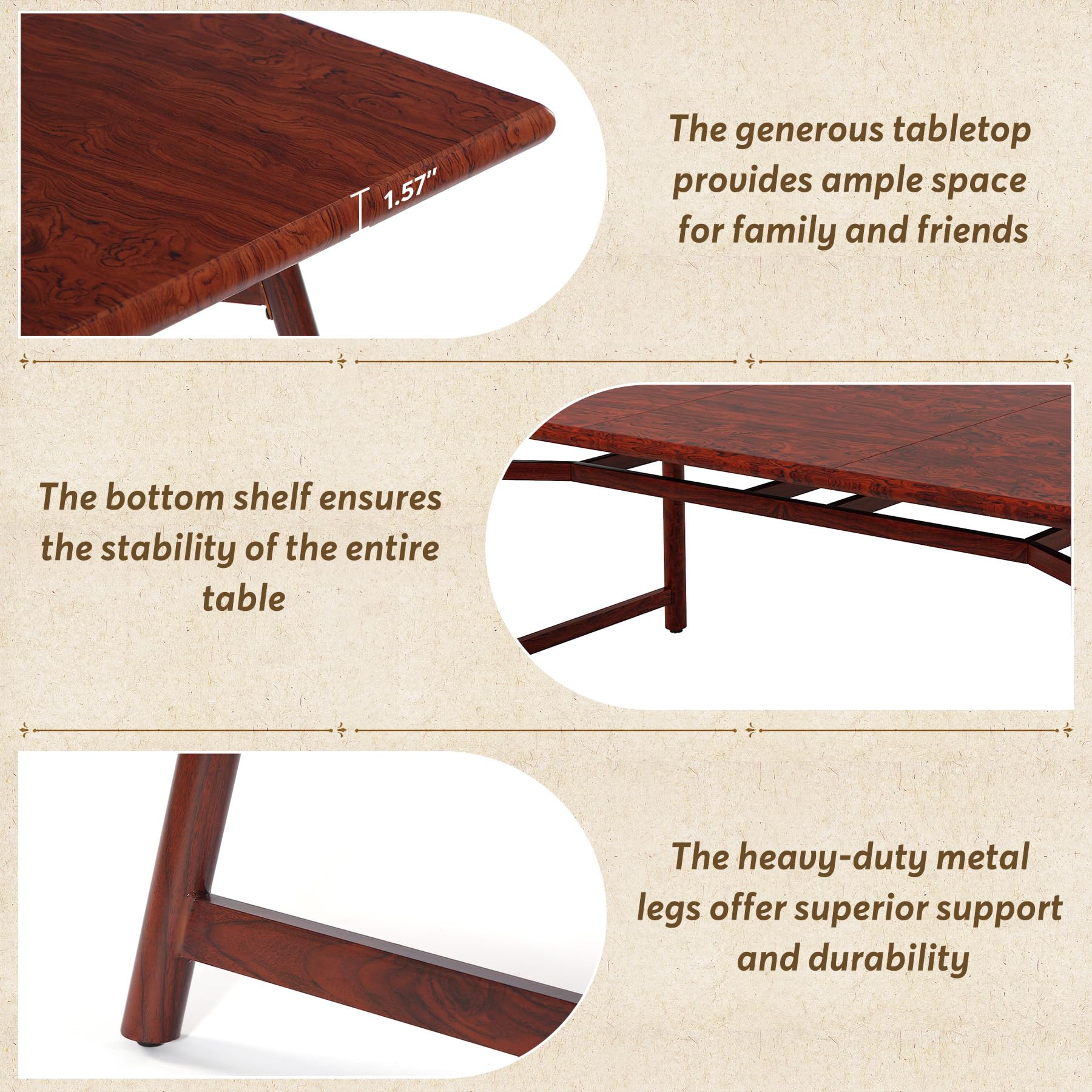 Tribesigns 63" Dining Table for 4-6, Rectangular Kitchen Table with Heavy-Duty Metal Legs, Wood Dinner Table for Kitchen or Dining Room, Easy Assembly, Classic Cherry Red