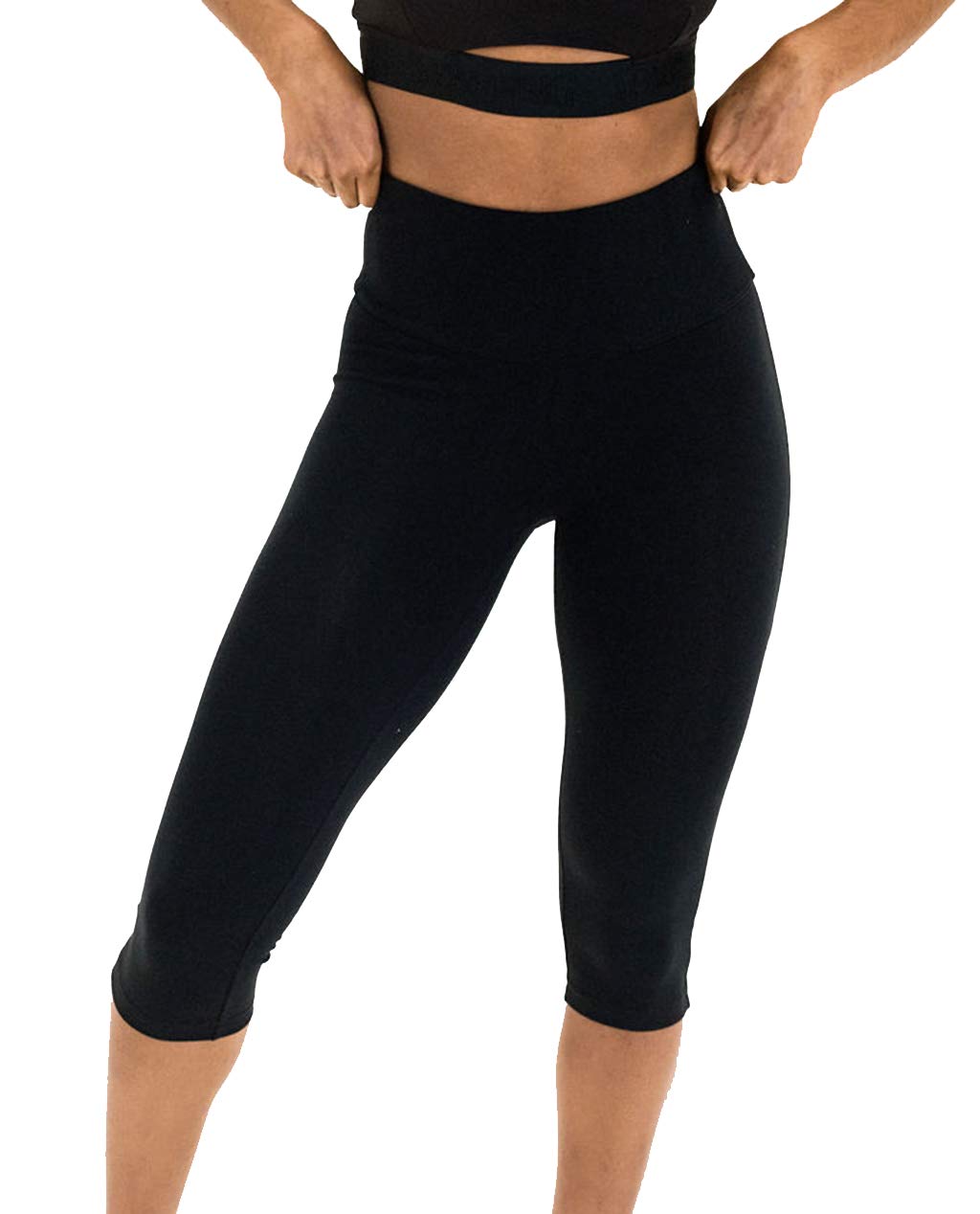 Spalding Womens Activewear Cotton Spandex 17" Inseam Capri Leggings, Black, Large US
