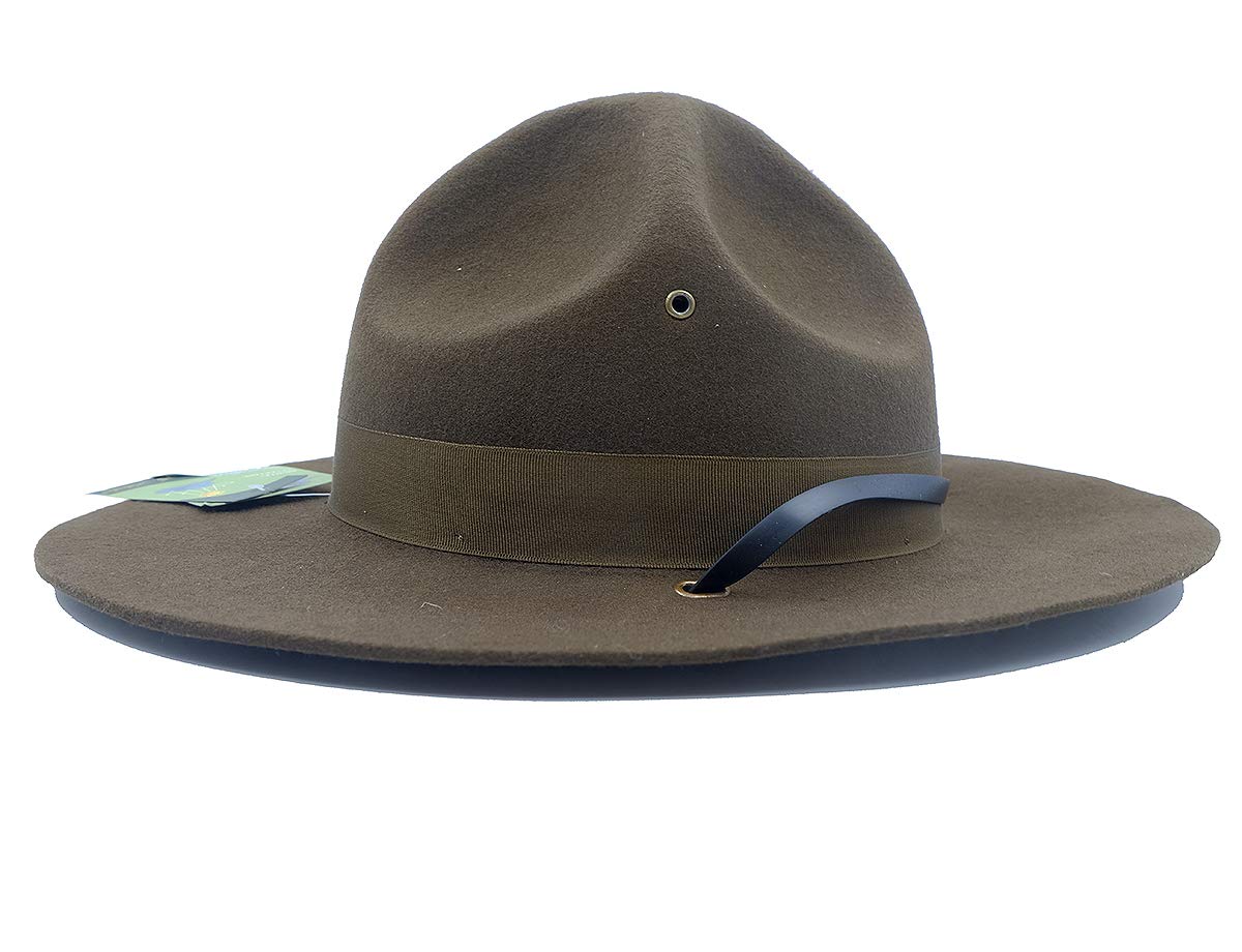 TingTingo Military Campaign Hat Drill Sergeant Instructor Mountie Ranger Hat 100% Wool Olive