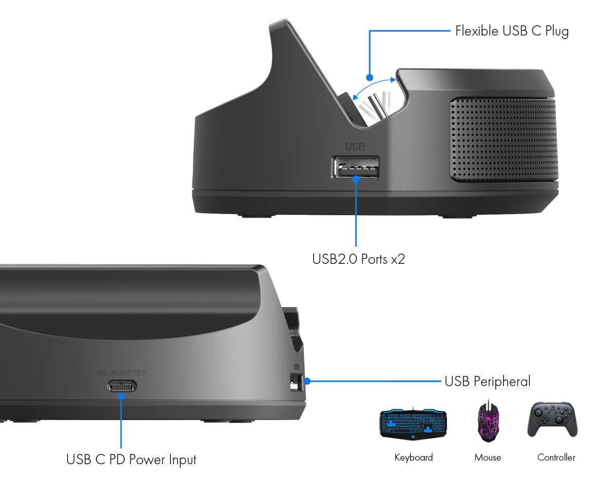 Switch Speaker and Charger Dock for Nintendo Switch and Switch Lite, Charging Dock and Stereo Audio Docking Station, USB C Charging Stand with 2X USB Expansion Port for Games Accessories