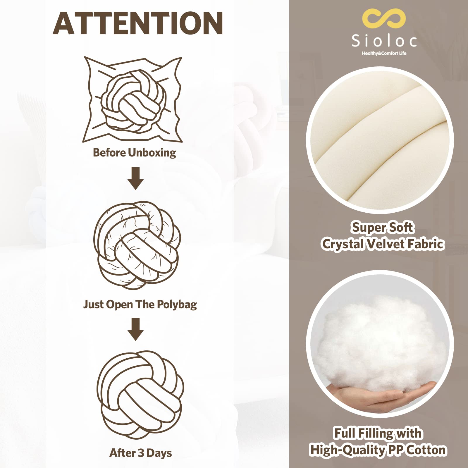 Sioloc Soft knot ball pillows,round throw pillow cushion Home Decoration Plush Pillow,Throw Knotted Pillow Handmade Round Plush Pillow(7.8inches,Ivory)