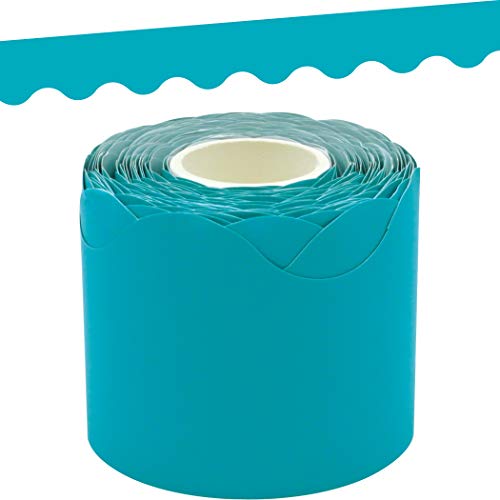Teacher Created Resources Teal Scalloped Rolled Border Trim - 50ft - Decorate Bulletin Boards, Walls, Desks, Windows, Doors, Lockers, Schools, Classrooms, Homeschool & Offices