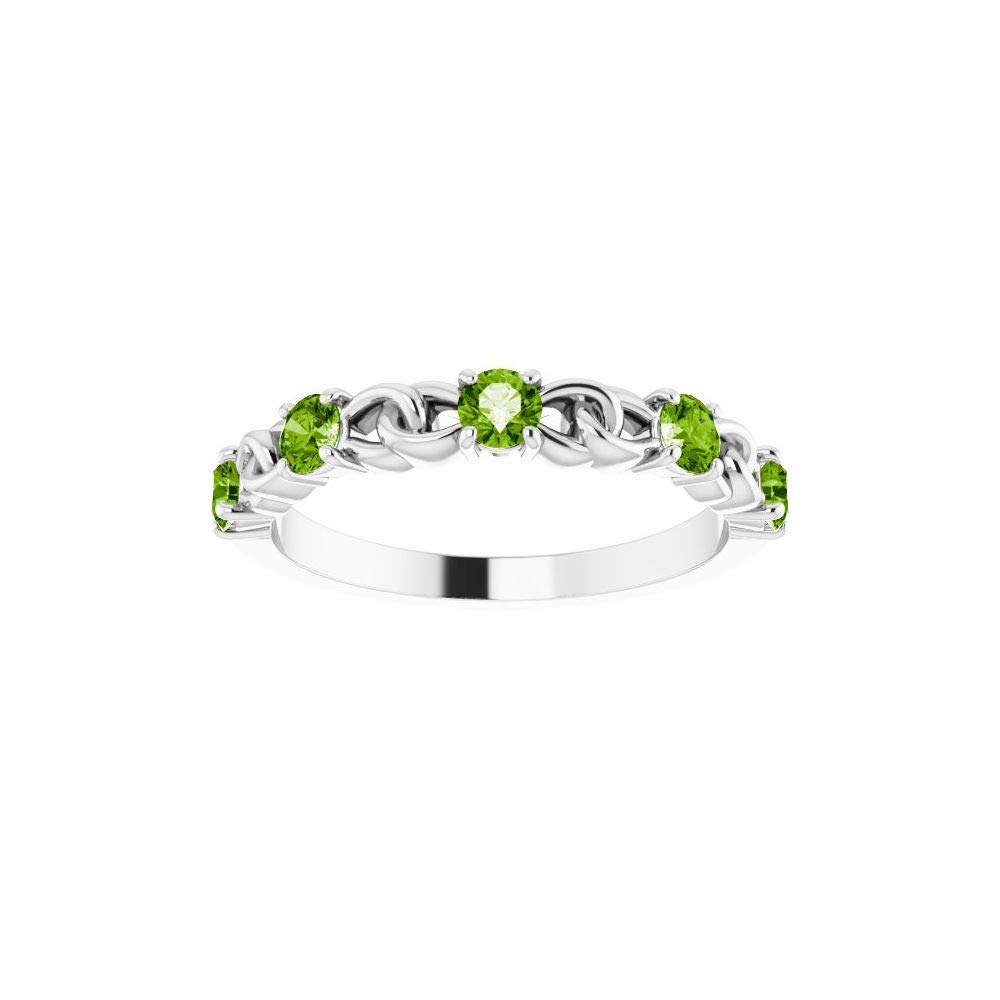 Solid 14k White Gold Peridot Stackable Wedding Anniversary Link Ring Band (Width = 3.1mm) - Size 8.5