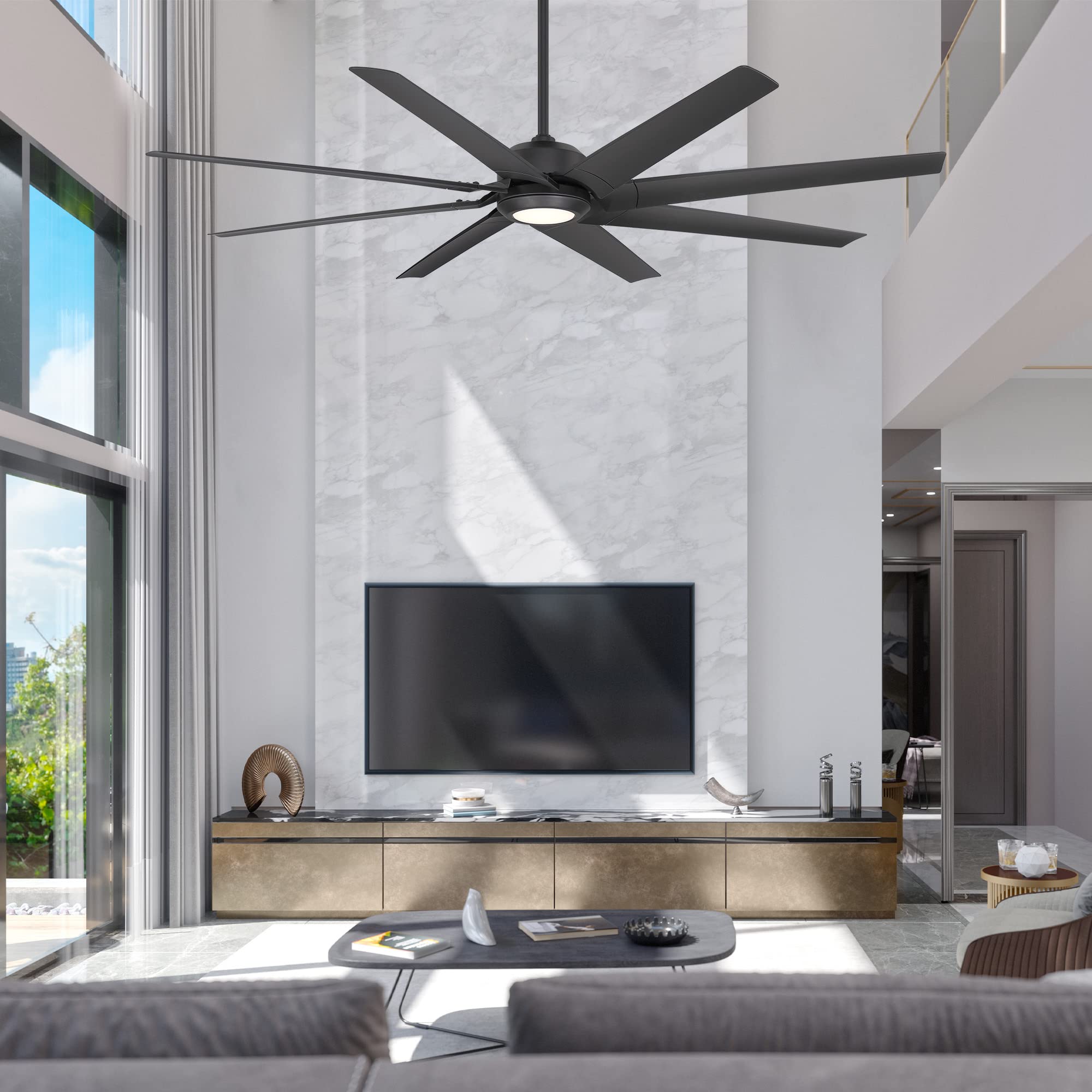 Roboto XL Indoor and Outdoor 8-Blade 70in Smart Ceiling Fan in Matte Black with 3000K LED Light Kit and Remote Control works with Alexa and iOS or Android App