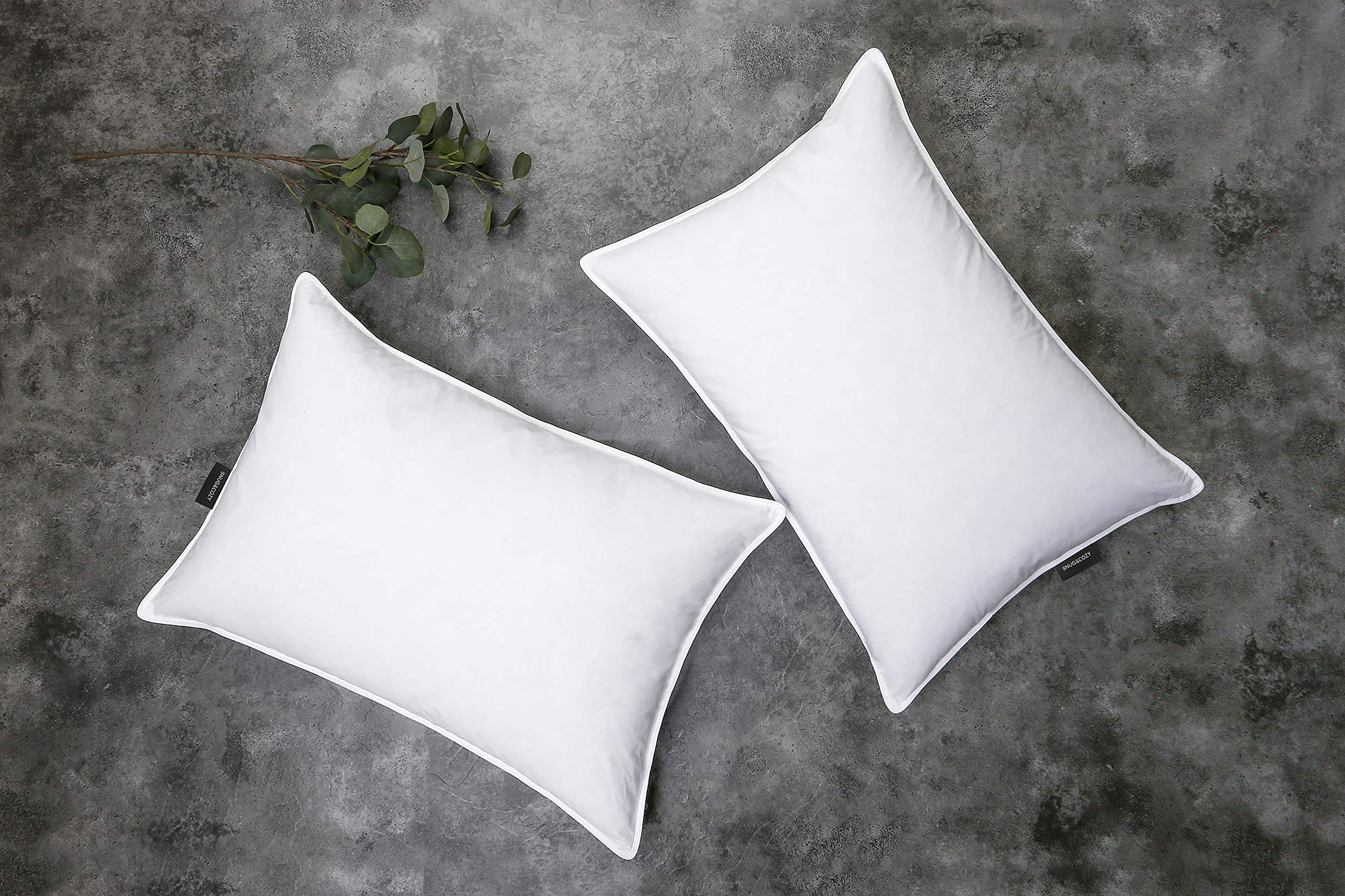 SNUG&COZY Grey Goose Feather Down Pillows for Sleeping(2 Pack)- Standard Size(20IN×26IN), Goose Feather&Down Filling, 100% Cotton Cover, 100% Down Proof, Machine Wash, White