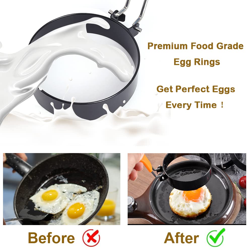 Yubng 3.5 inch Egg Rings for Frying Eggs ,4 Pack Non-Stick Egg Patty Maker, Pancake Mold for Indoor Camping Breakfast Sandwiches Egg Mcmuffins (4 pack, 3.5inch)