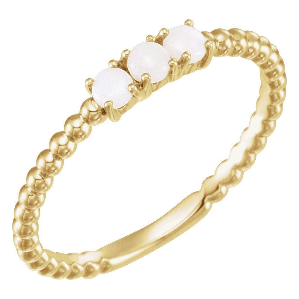 Solid 14k Yellow Gold 3 Three Stone Opal Stackable Wedding Anniversary Beaded Ring Band (Width = 1.7mm) - Size 6