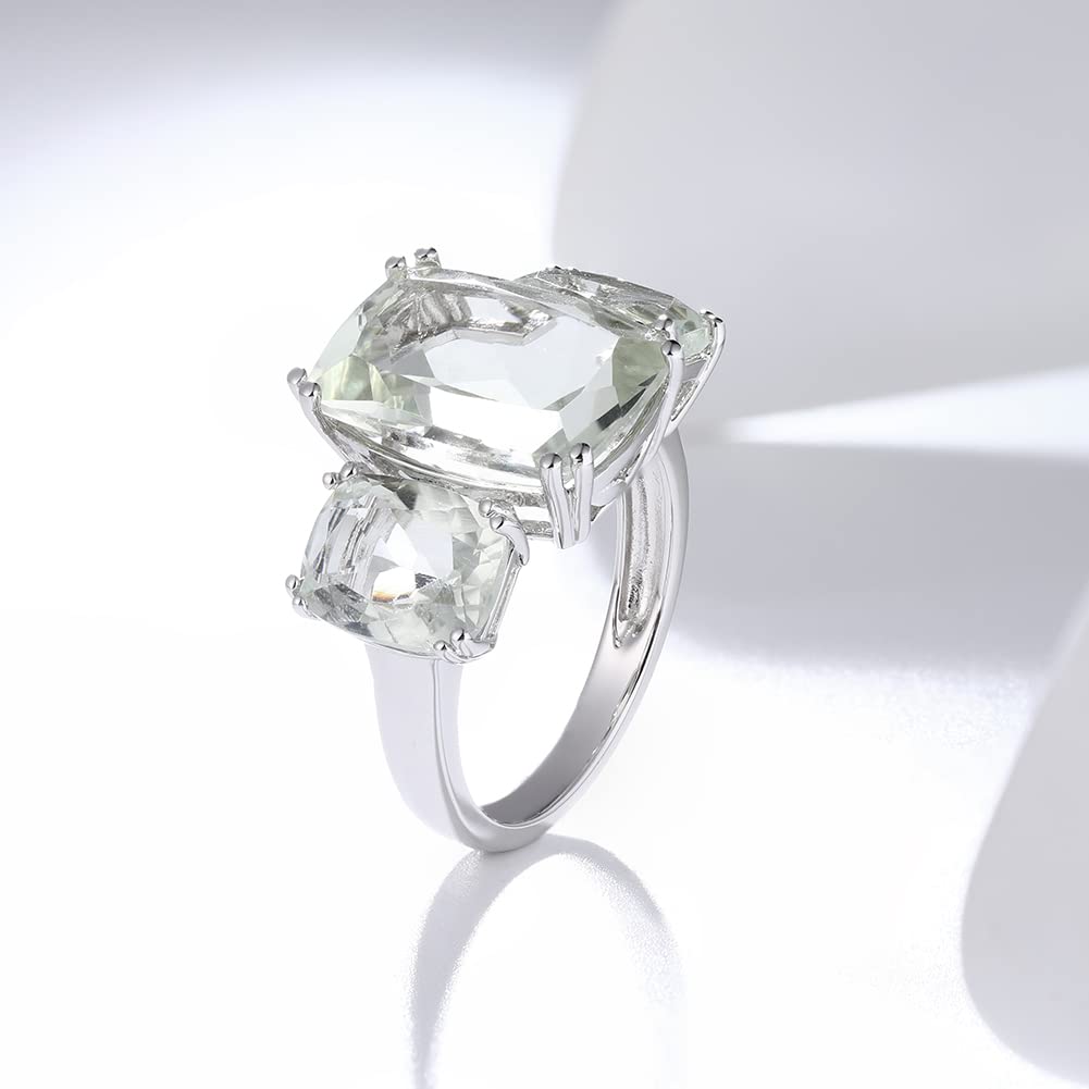 supermodel 10 Ct Natural Green Amethyst 3 Stone Statement Ring for Women 925 Sterling Silver Rhodium Plated Solitaire Promise Ring Gift for Anniversary Valentines Day Size 7