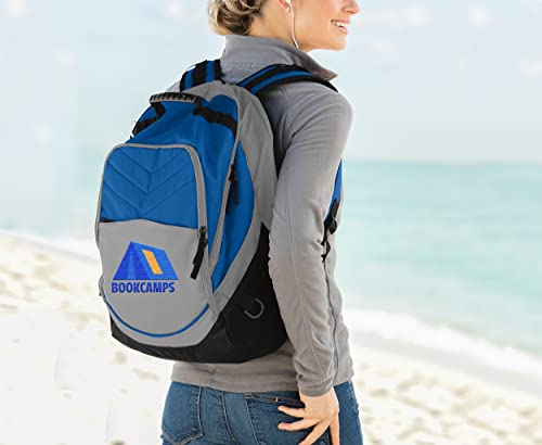 TEEAMORE Custom Travel Laptop Backpack Embroidery Logo Computer Water Resistant Bag Royal Grey Black