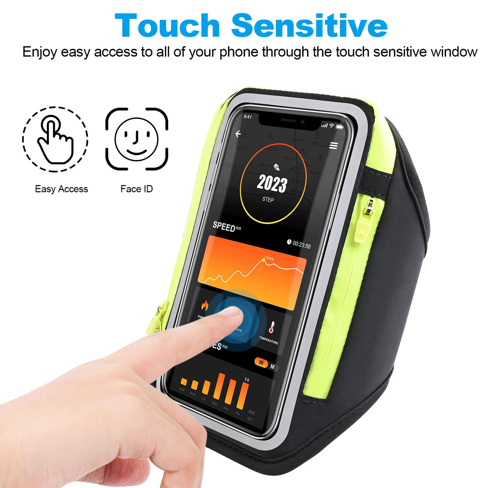 Running Phone Holder with Earphone Bag, MR.LUYU Cell Phone Arm Band Case for iPhone 15 14 13 12 11 Plus Pro Max Galaxy S23 S22 Ultra, Waterproof Armband Belt with Adjustable Strap Car Key Pocket