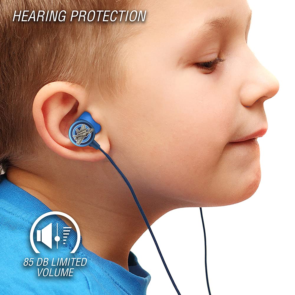 Volkano Cute Wired Earbuds for Kids - 3.5mm Output for Computer, Cell Phones, & More - in Ear Silicone Noise Isolating Child Sized Earbuds with Storage Case - (Blue) Jet Series