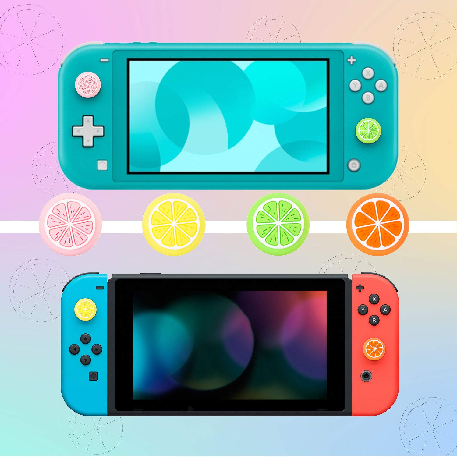 Sunmind 16 Pieces Replacement Cute Fruit Lemon Design Thumb Grip Caps Thumb Grips Analog Stick Cover Joystick Cap Cover Compatible with Nintendo Switch, Switch Lite and Joy-Con Controller
