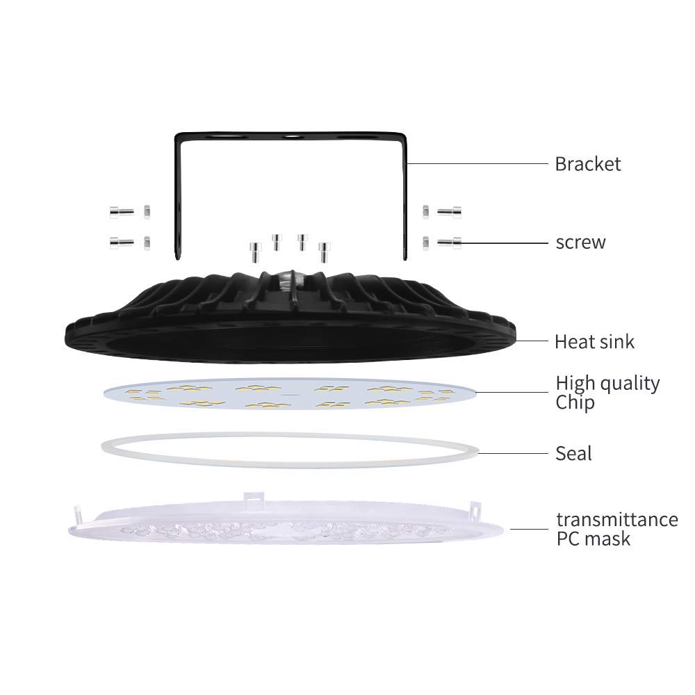 Viugreum 10 Pack 200W UFO LED High Bay Light, 20000LM 6500K Daylight White LED Warehouse Lighting, IP65 Waterproof Commercial Bay Lighting for Garage Barn Workshop