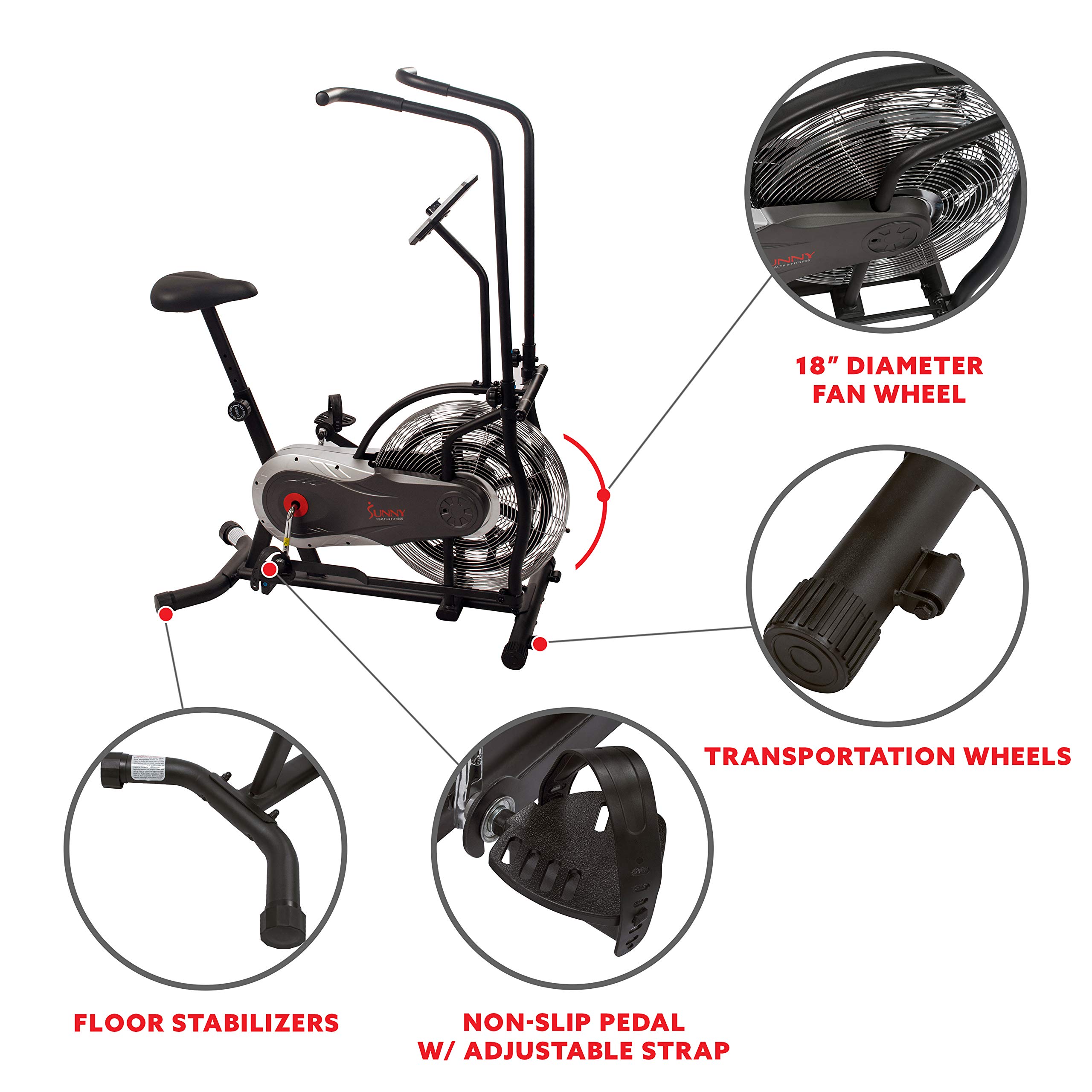 Sunny Health & Fitness Exercise Tornado Fan Air Bike with Bluetooth and Heart Rate Compatibility