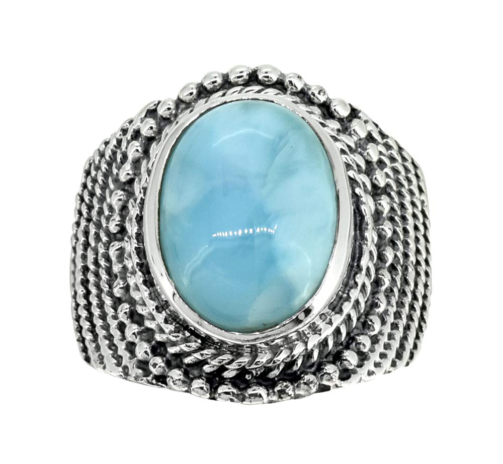 YoTreasure 10x14 MM Natural Larimar Chunky Ring .925 Sterling Silver