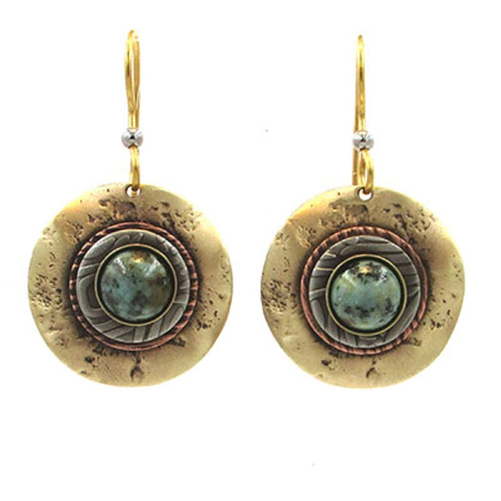 Silver Forest Hammered Circle with Stone Dangle Earrings