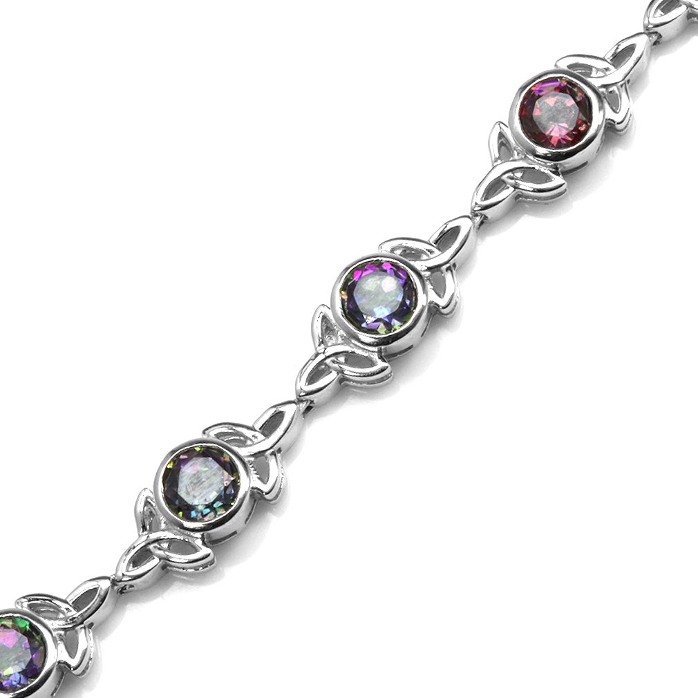 Silvershake 5.5ct. Mystic Fire Topaz 925 Sterling Silver Triquetra Celtic Knot 7 to 8.5 Inch Adjustable Bracelet