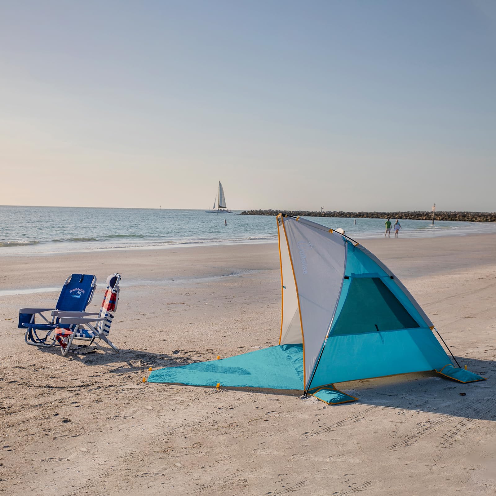 WolfWise 2-3 Person Portable Beach Tent UPF 50+ Sun Shade Canopy Umbrella with Extendable Floor, Blue