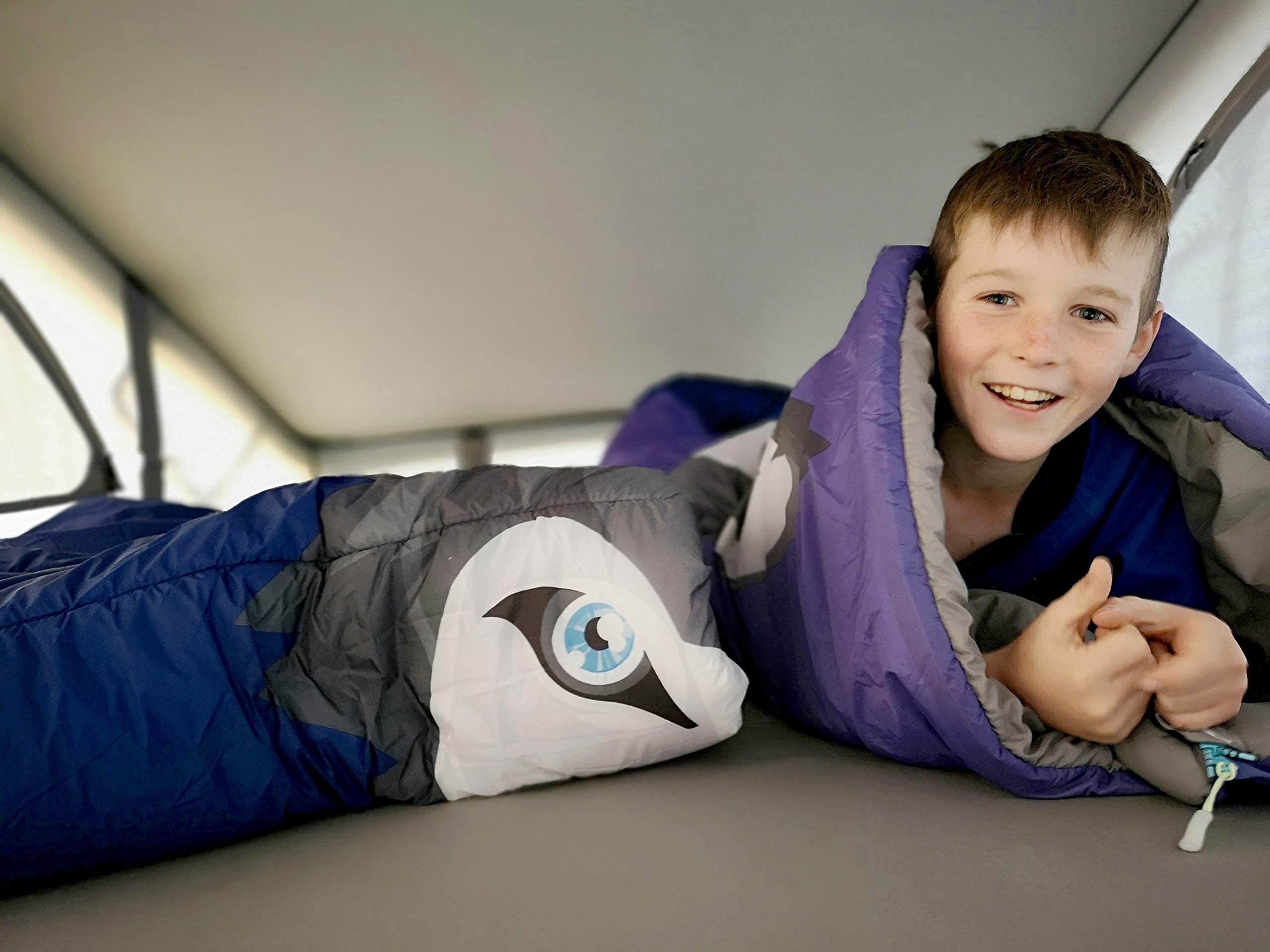 Tundra Wolf Kids’ Sleeping Bag - Unique Foot Opening, Glow in The Dark Zip, Inside Zipped Pocket