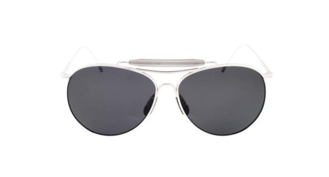 Thom Browne TB-020A-T-59-Z Sunglasses Shiny Silver-Satin Grey Crystal w/Dark Grey Polarized 59mm