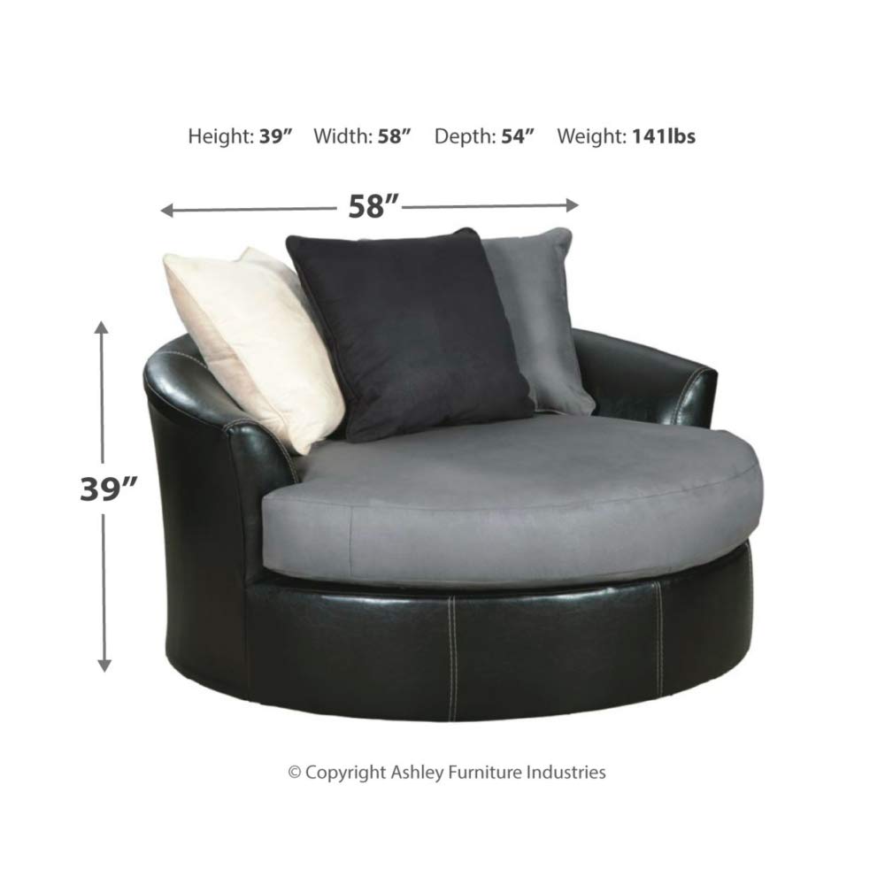 Signature Design by Ashley Jacurso Oversized Swivel Accent Chair with 3 Pillows, Gray & Black