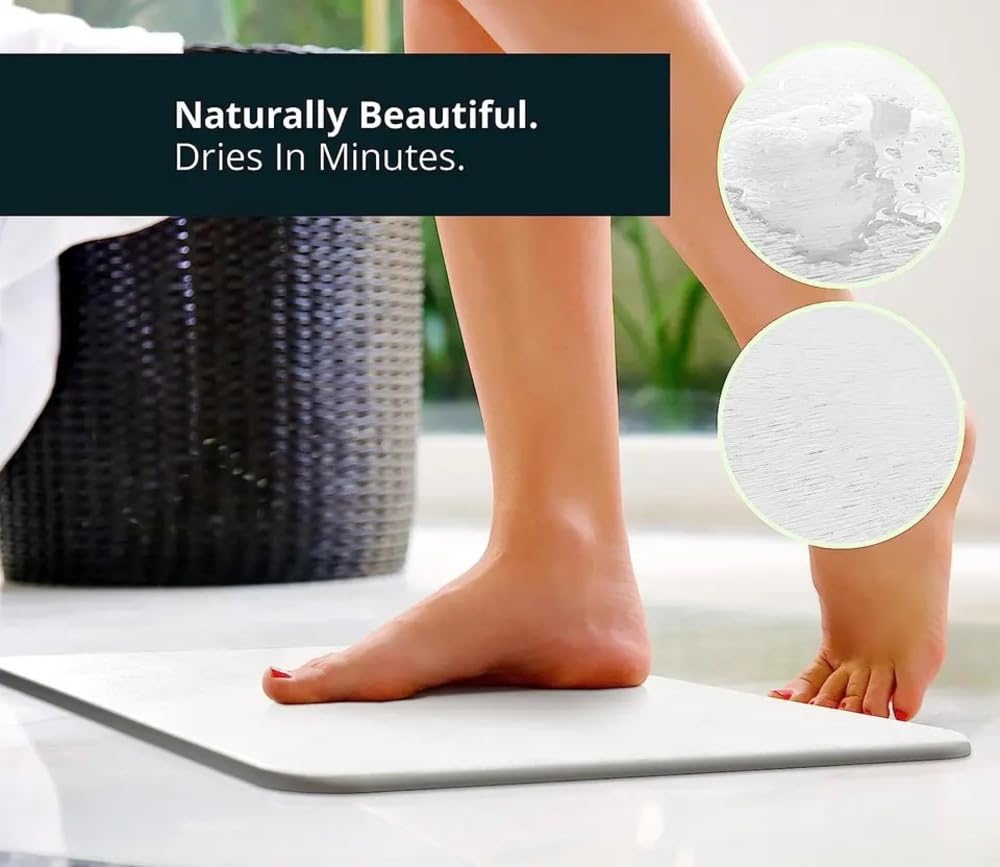 Stone Bath Mats for Bathroom | Diatomaceous Earth Shower Mat | Water Absorbing Bathroom Stone Mat Quick Dry | Fast Drying Diatomite Stone Bath Mat | Easy to Clean 23.6 x 15.5(White)