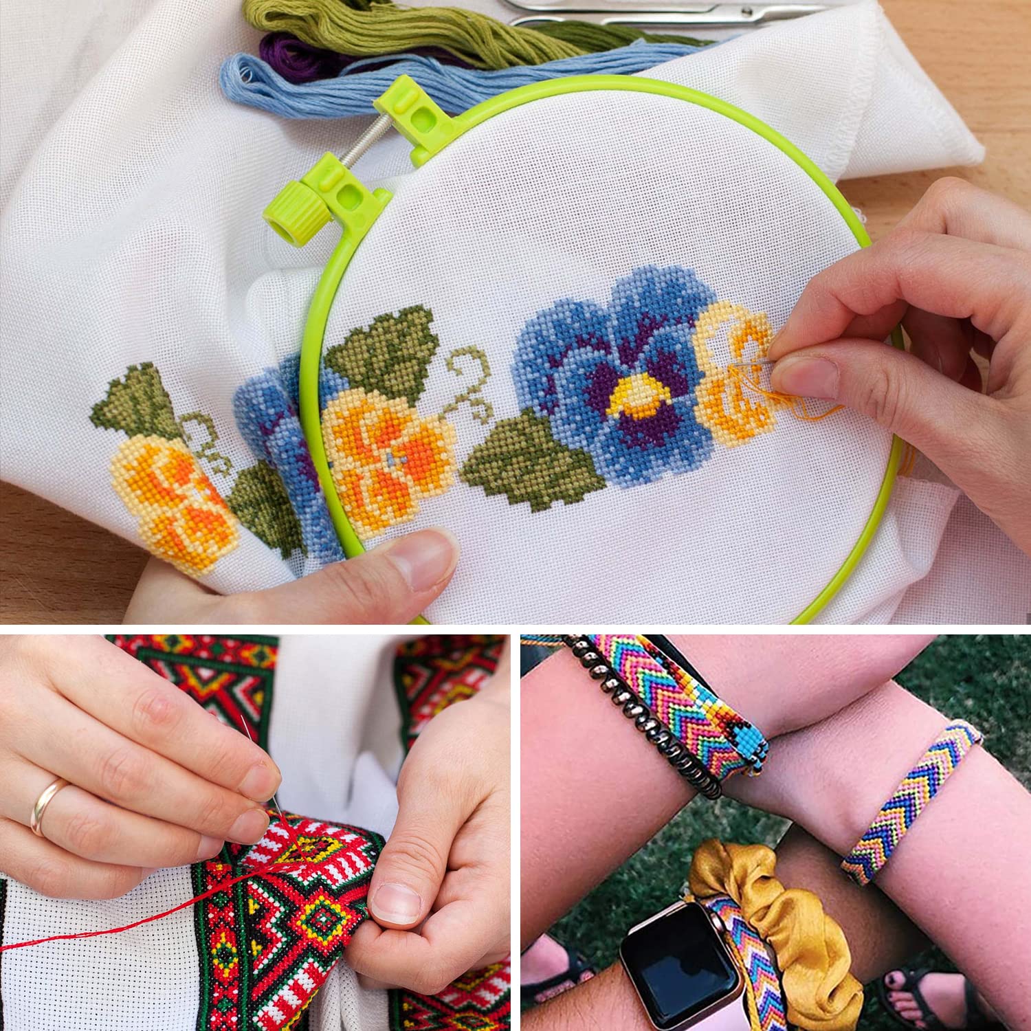 VICOVI Friendship Bracelet String Kits, 100 Colors Embroidery Floss and 15 Skeins White & 15 Skeins Black Color, 10 Pcs Plastic Floss Bobbins for Cross Stitch Threads Bracelet Yarn Craft Floss