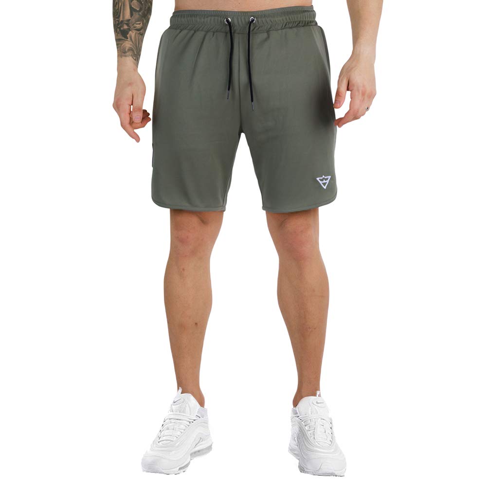 Wangdo Men's Workout Shorts 7" Running Gym Athletic Bike Shorts with Zipper Pocket(Black+Green-M)