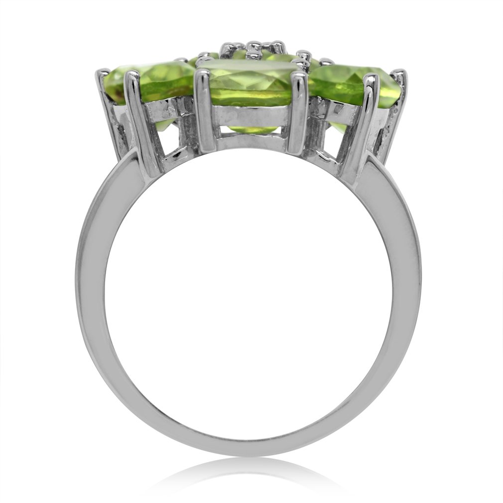Silvershake 7.97ct. Natural Peridot White Gold Plated 925 Sterling Silver Flower Cluster Cocktail Ring Size 8