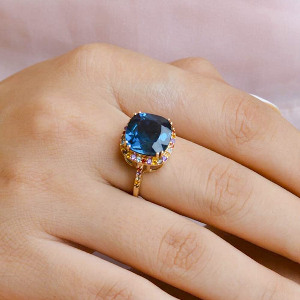 YoTreasure London Blue Topaz Citrine Garnet Smoky Quartz 14k Yellow Gold Cluster Ring