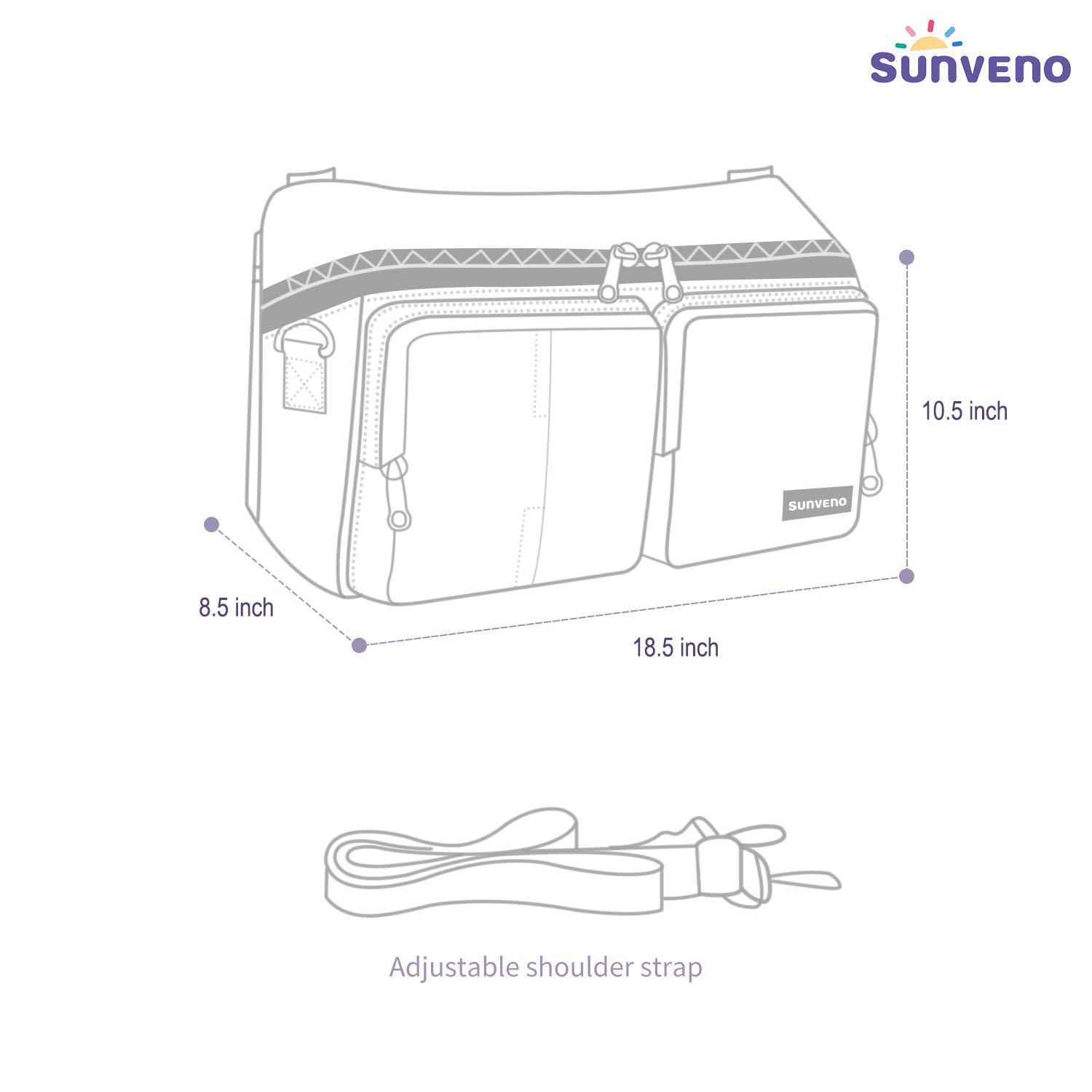 SUNVENO Universal Stroller Organizer and Storage with Mesh Compartment, Grey