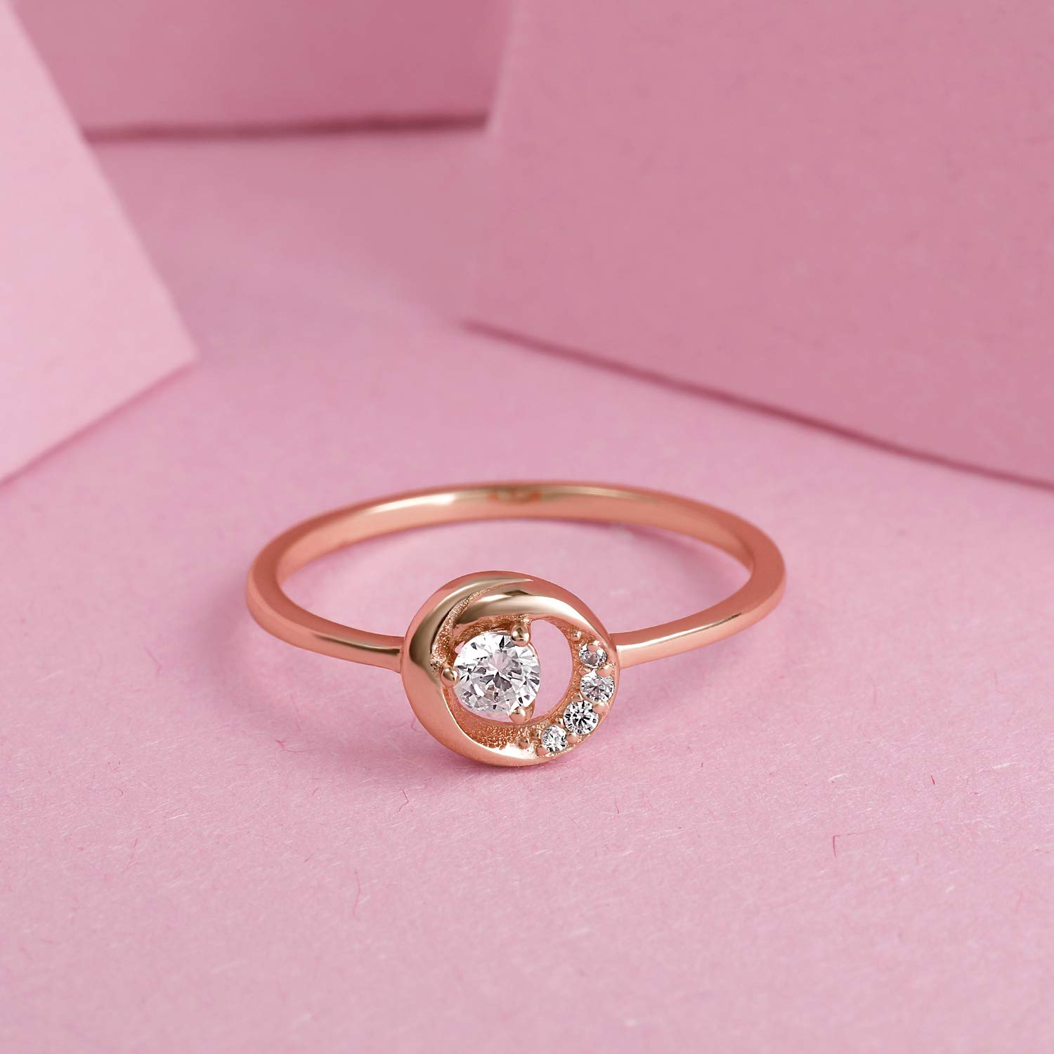 VOLUKA 18K Roes Gold Plated Flower Ring for Women Cubic Zirconia Wedding Engagement Ring for Lover 