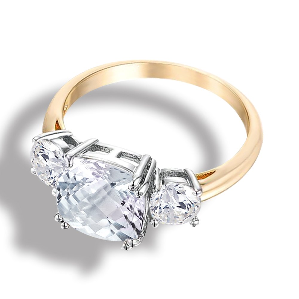 Samie Collection 3 Stone CZ Engagement Ring for Women Inspired by Royal Wedding in Gold Plating, Size 9